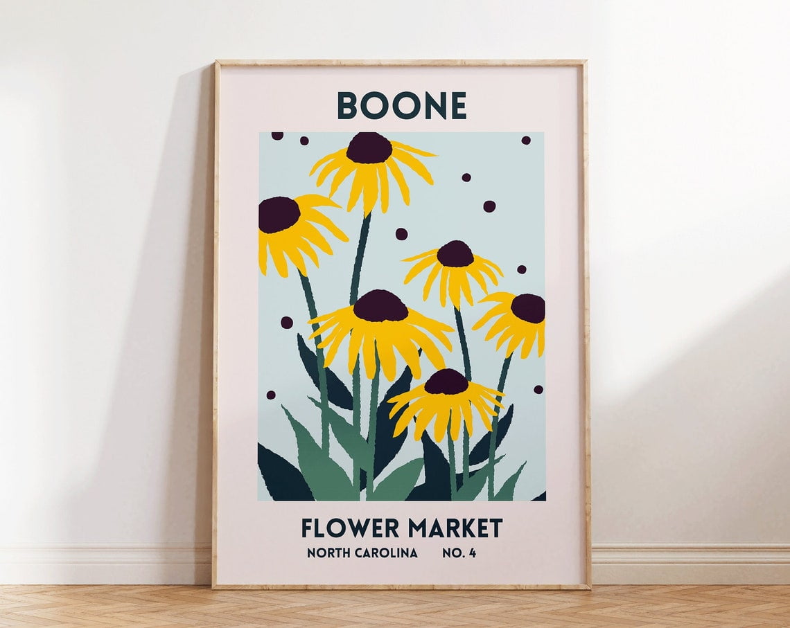 Boone North Carolina Print Boone Nc Art Boone Poster Boon Nc Flower ...