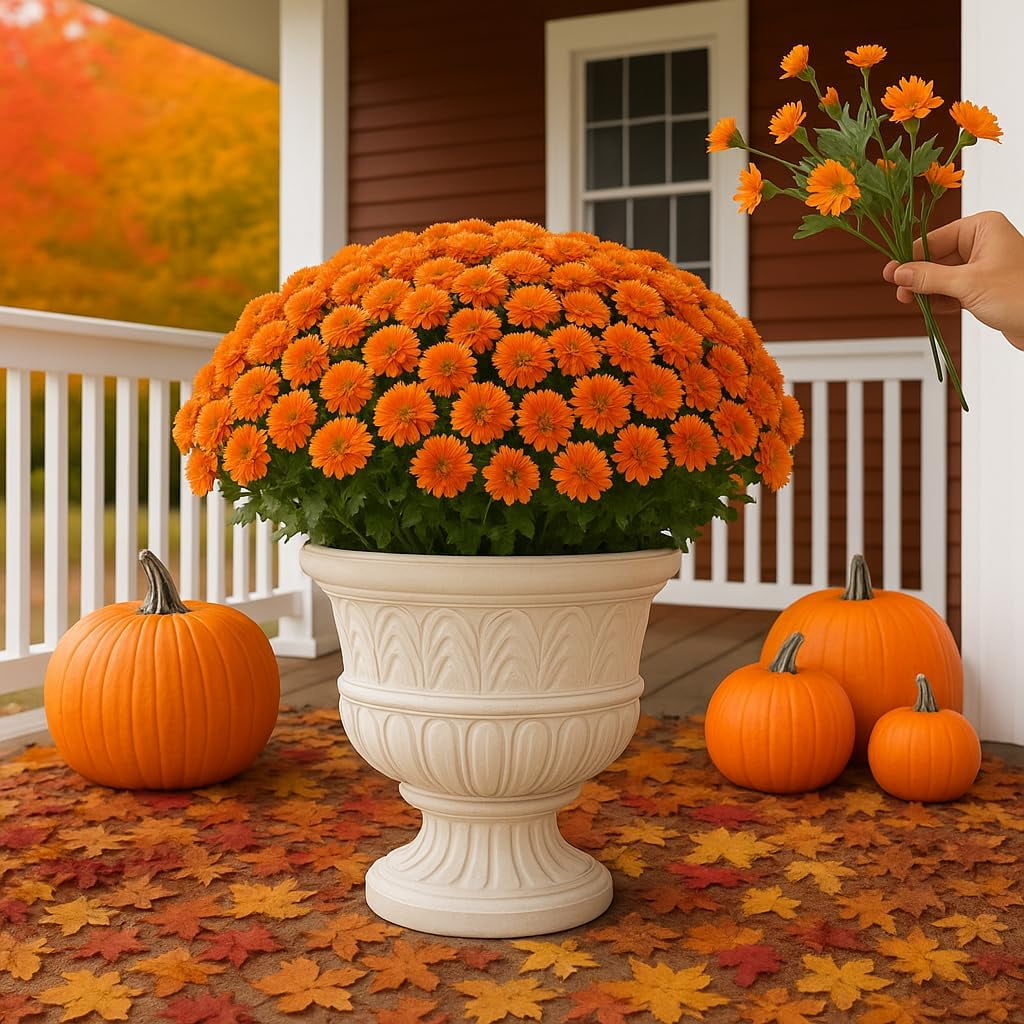 Booneb Mums,Artificial Outdoor Sunset Mums Flowers - UV resistant ...