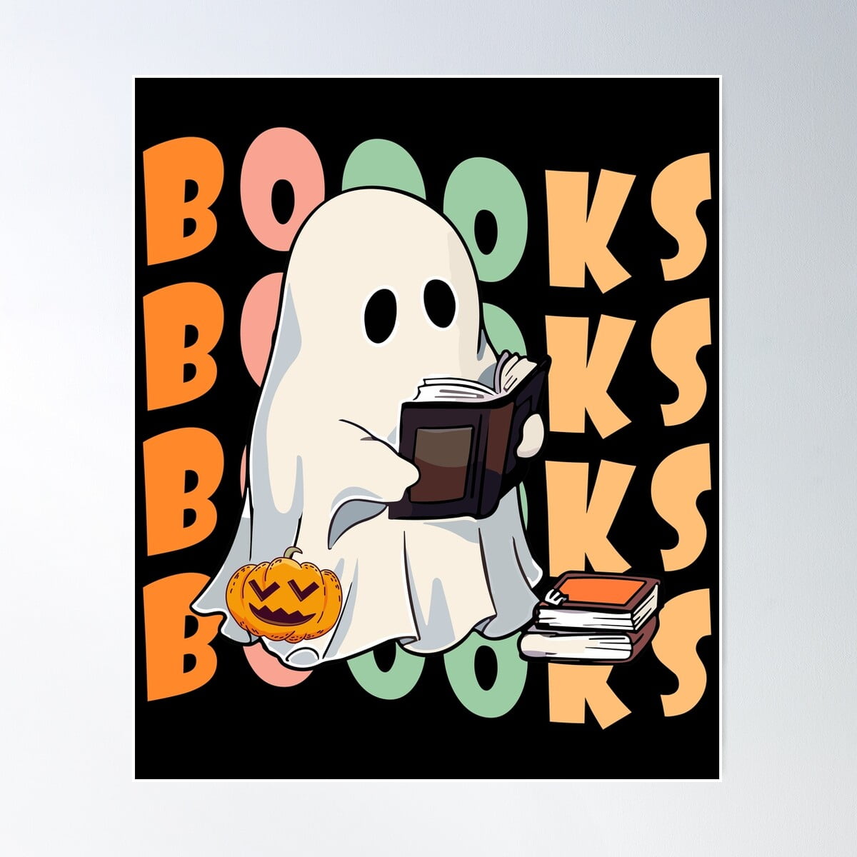 Booooks Ghost Reading Books Halloween Poster Wall Art, Modern Wall ...