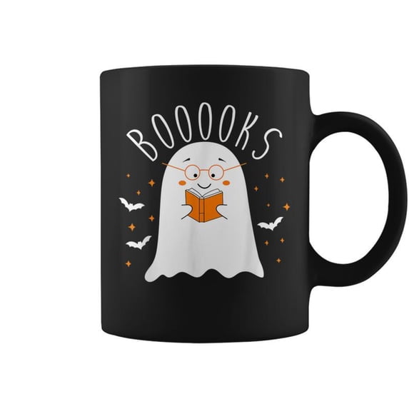 Booooks Halloween Cute Ghost Reading Library Books Coffee Mugs ...