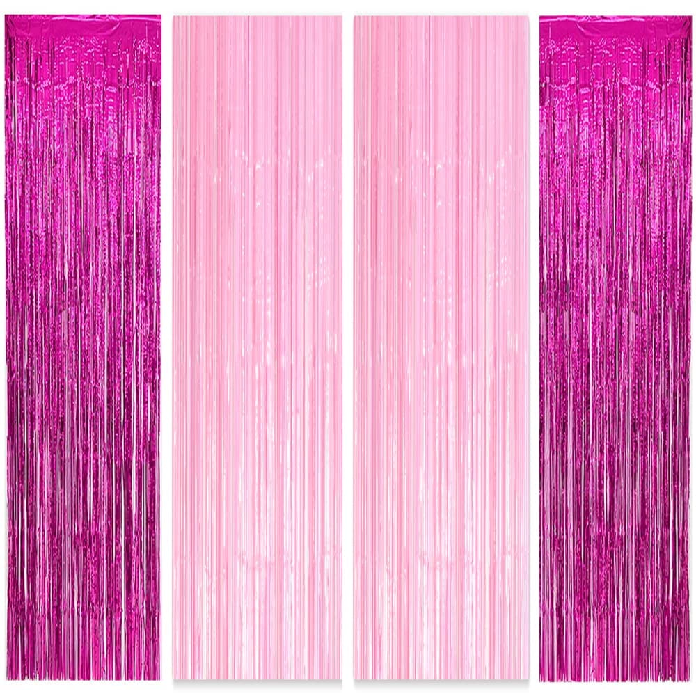 Boopati 3.2x6.5 ftTRDN Pink & Rose Red Metallic Tinsel Foil Fringe ...