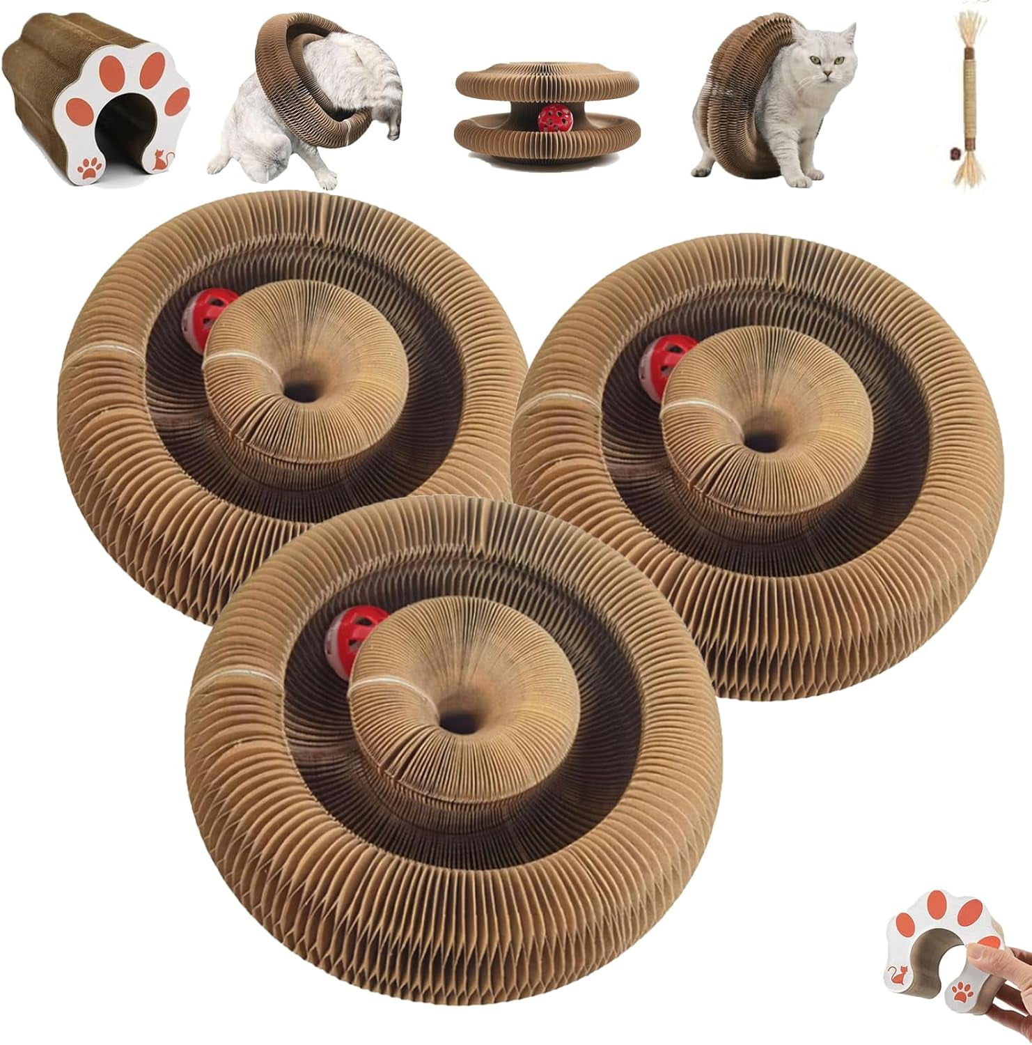 Boopz Ball for Cats, Kitty Curls Cat Scratcher, Foldable Accordion ...