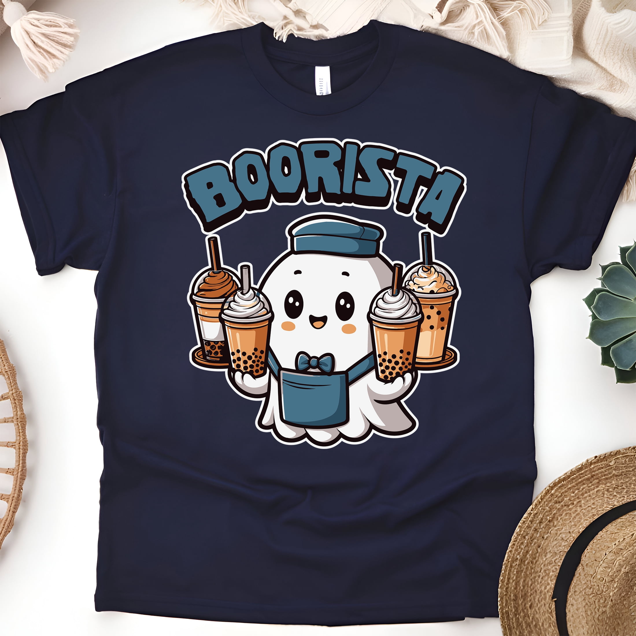 Boorista Shirt – Cute Ghost Halloween Coffee Barista T-Shirt, Navy ...