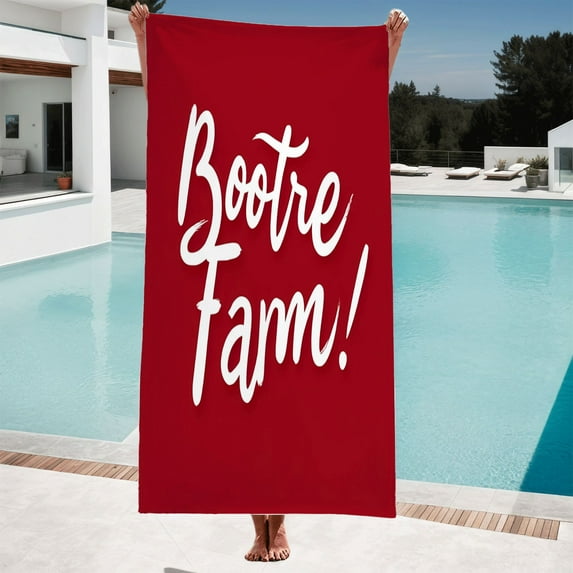 Boorte Farm Red Background Beach Towel - Stylish Cursive Design Perfect ...