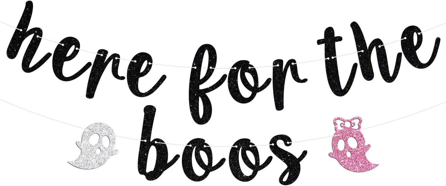 Here for the Boos Banner, Halloween Ghost Haunted House Decor, Hey Boo ...