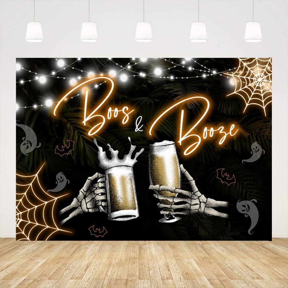 Boos and Booze Backdrop 7x5ft Black Skeleton Bridal Shower Photography ...