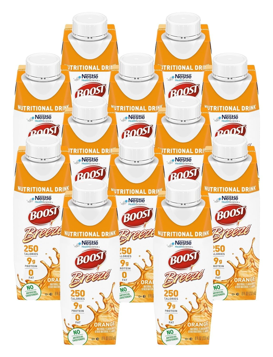 BOOST Breeze Nutritional Drink Orange 8 Fl Oz Pack of 12, 9g Protein ...