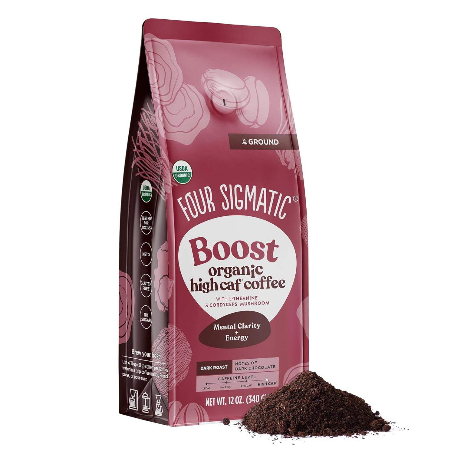 Boost Organic High Caffeine Coffee | Dark Roast Extra Strong Ground ...