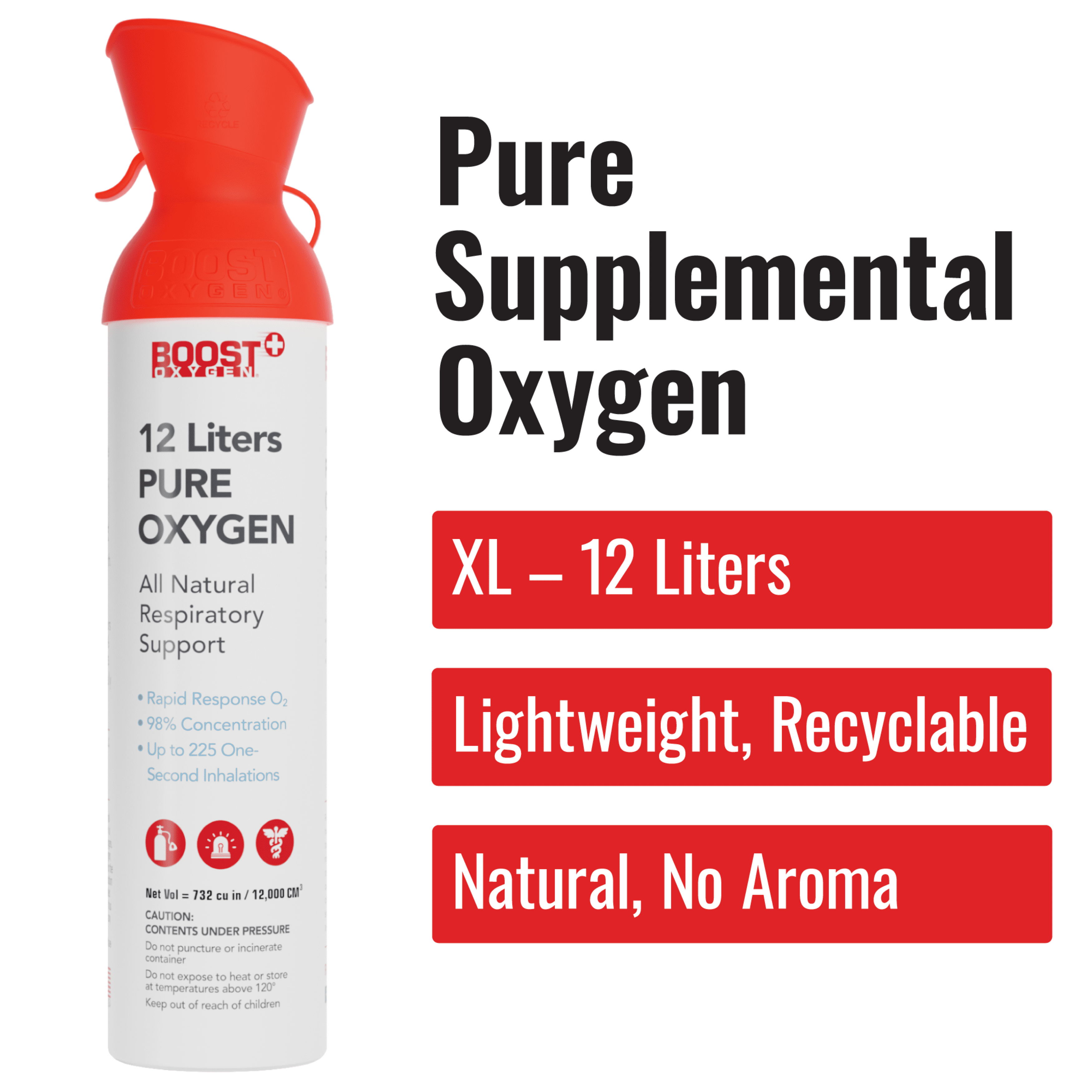 Boost Oxygen Rapid Response Portable Canned Oxygen, Natural, 12L ...