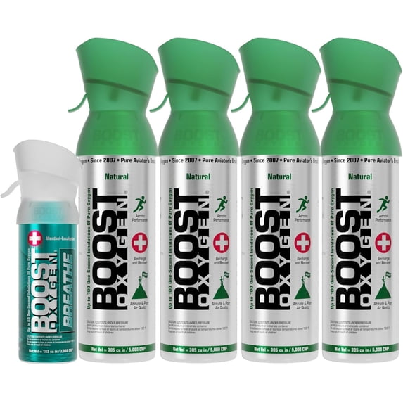 Boost Oxygen, Set of 5 Portable 5 Liter Natural Oxygen Cans, Pocket ...