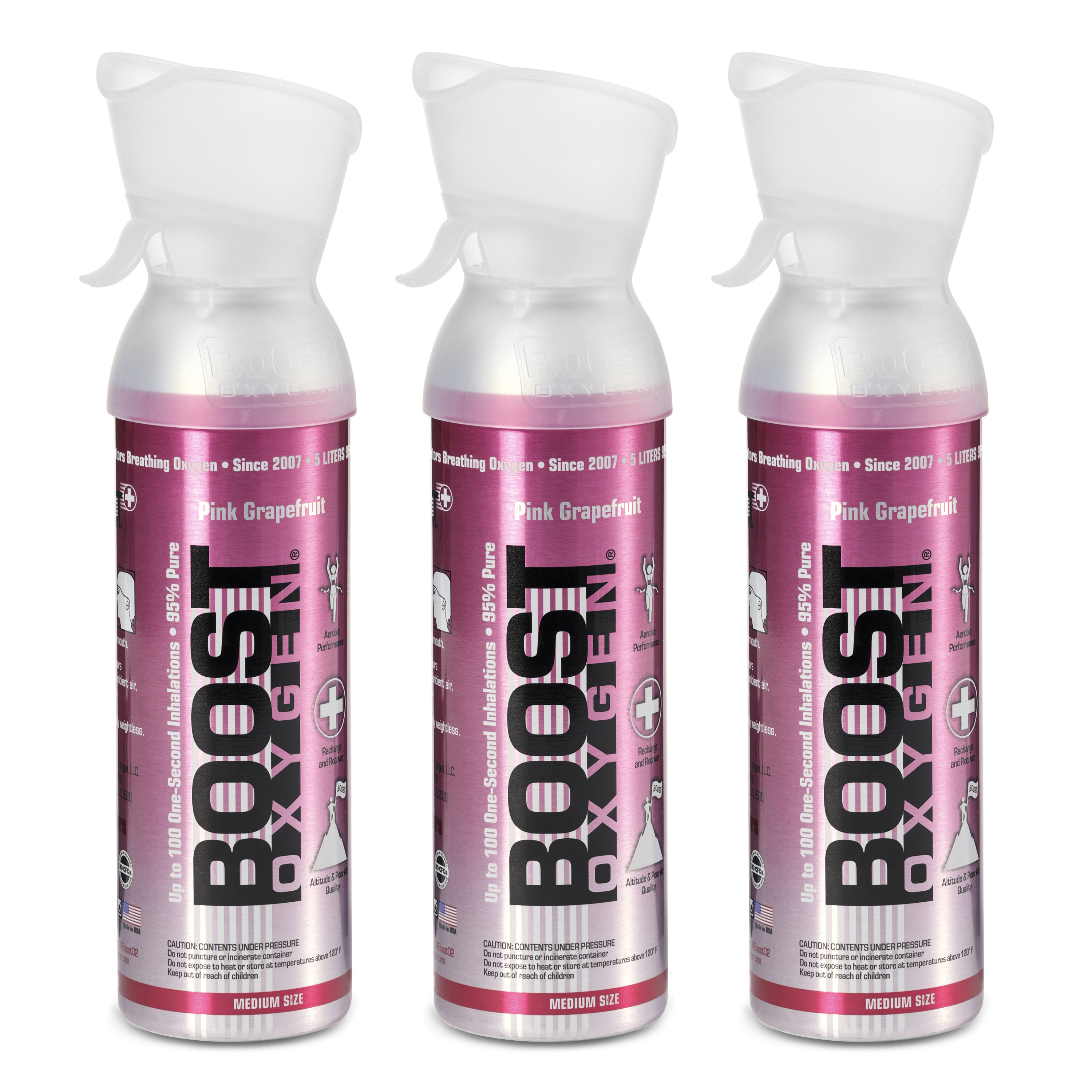 Boost Oxygen Natural 5 Liter Pure Oxygen Canister, Pink Grapefruit (3 ...