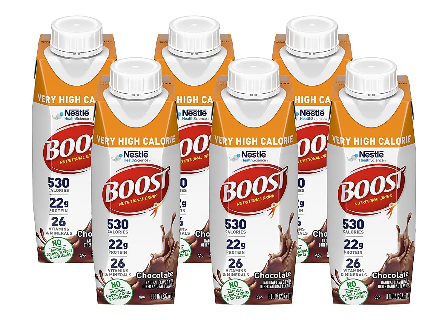 Boost Very High Calorie Nutritonal Drink, Chocolate, 8 FL OZ (Pack of 6 ...