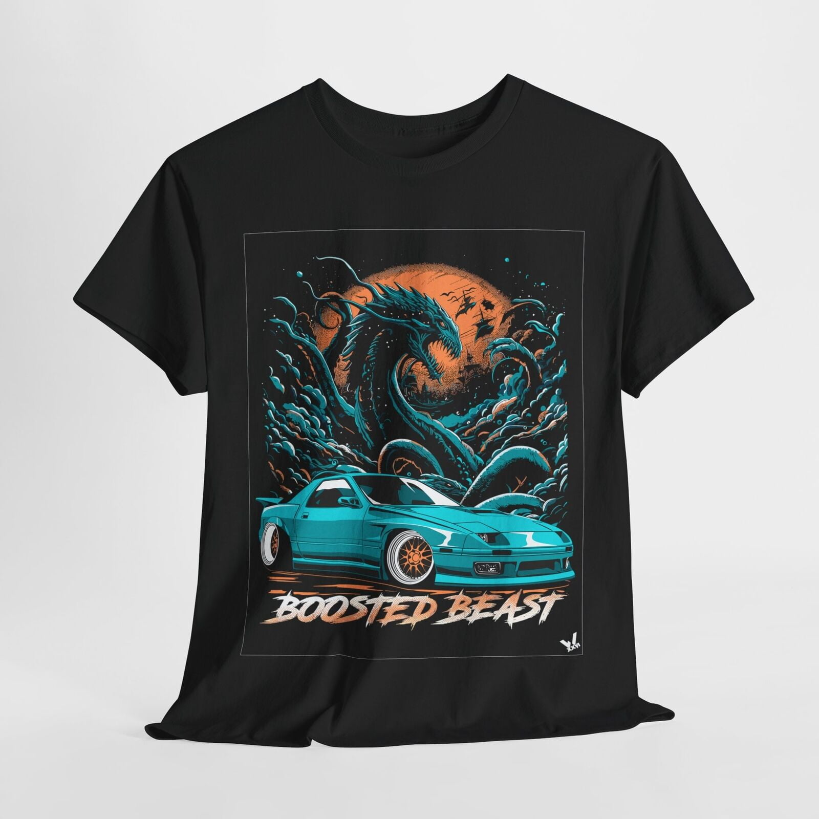 Boosted Beast Turbocharged T-Shirt: Vivid RX-7 Graphic with Ocean Waves ...