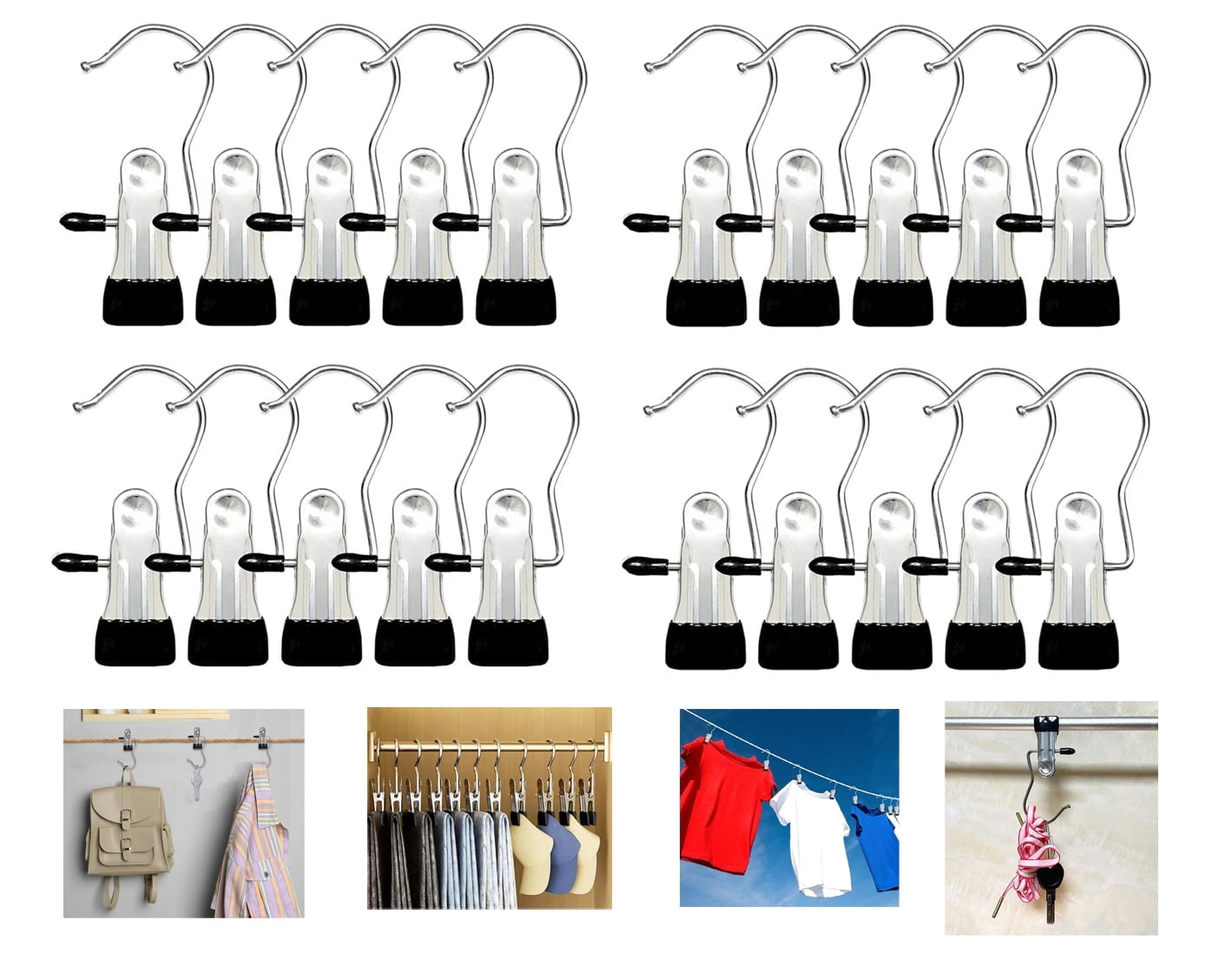 Boot Hangers for Closet, 20 Pack Laundry Hooks with Clips, Clip Hangers ...