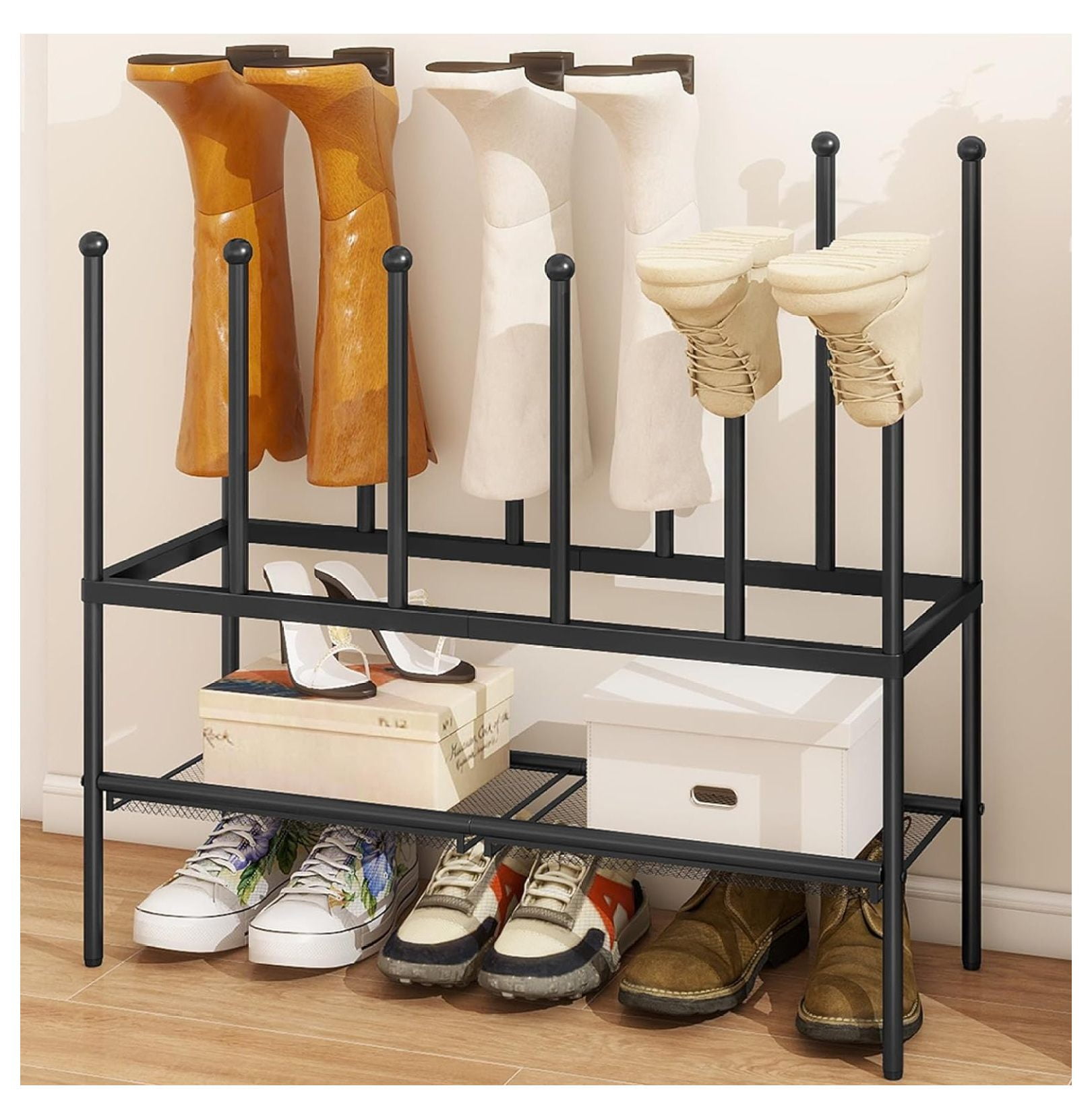 Boot Rack, 2 Tier Standing Metal Shoe Racks, Holds 6 Pairs of Boots for ...