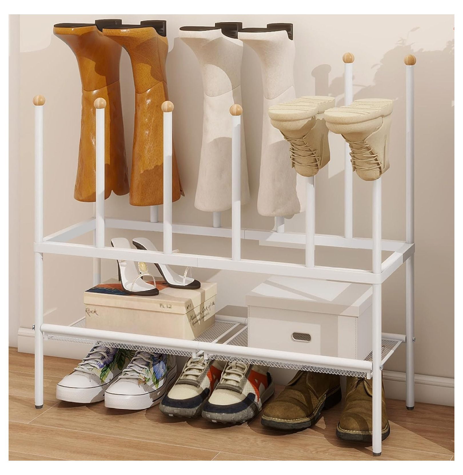 Boot Rack, 2 Tier Standing Metal Shoe Racks, Holds 6 Pairs of Boots for ...