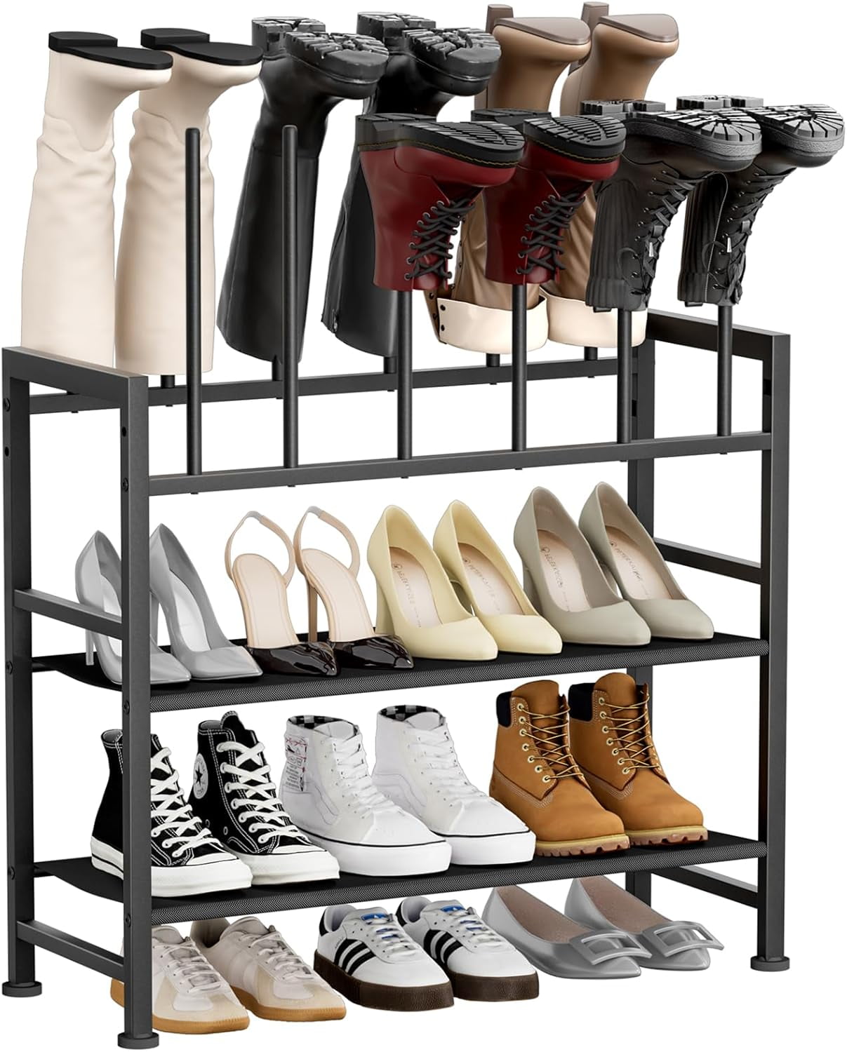 Boot Rack 4-Tier - Black Metal Boot Storage Rack for Tall Boots ...