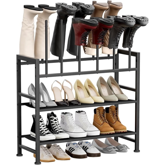 Boot Rack 4-Tier - Black Metal Boot Storage Rack for Tall Boots ...