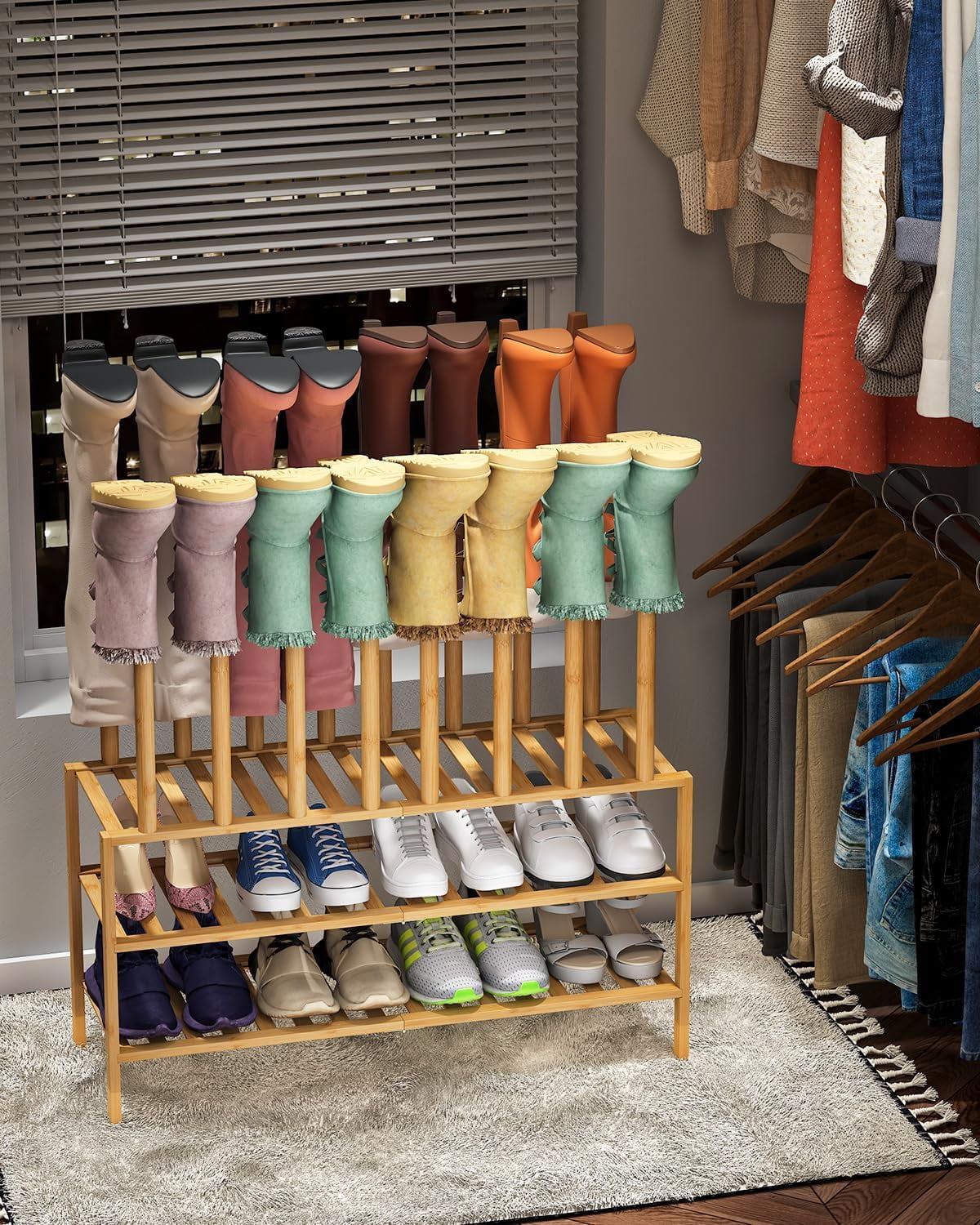 Boot Rack with Shoe Rack, Long Boot Rack Organizer Tall Boots for ...