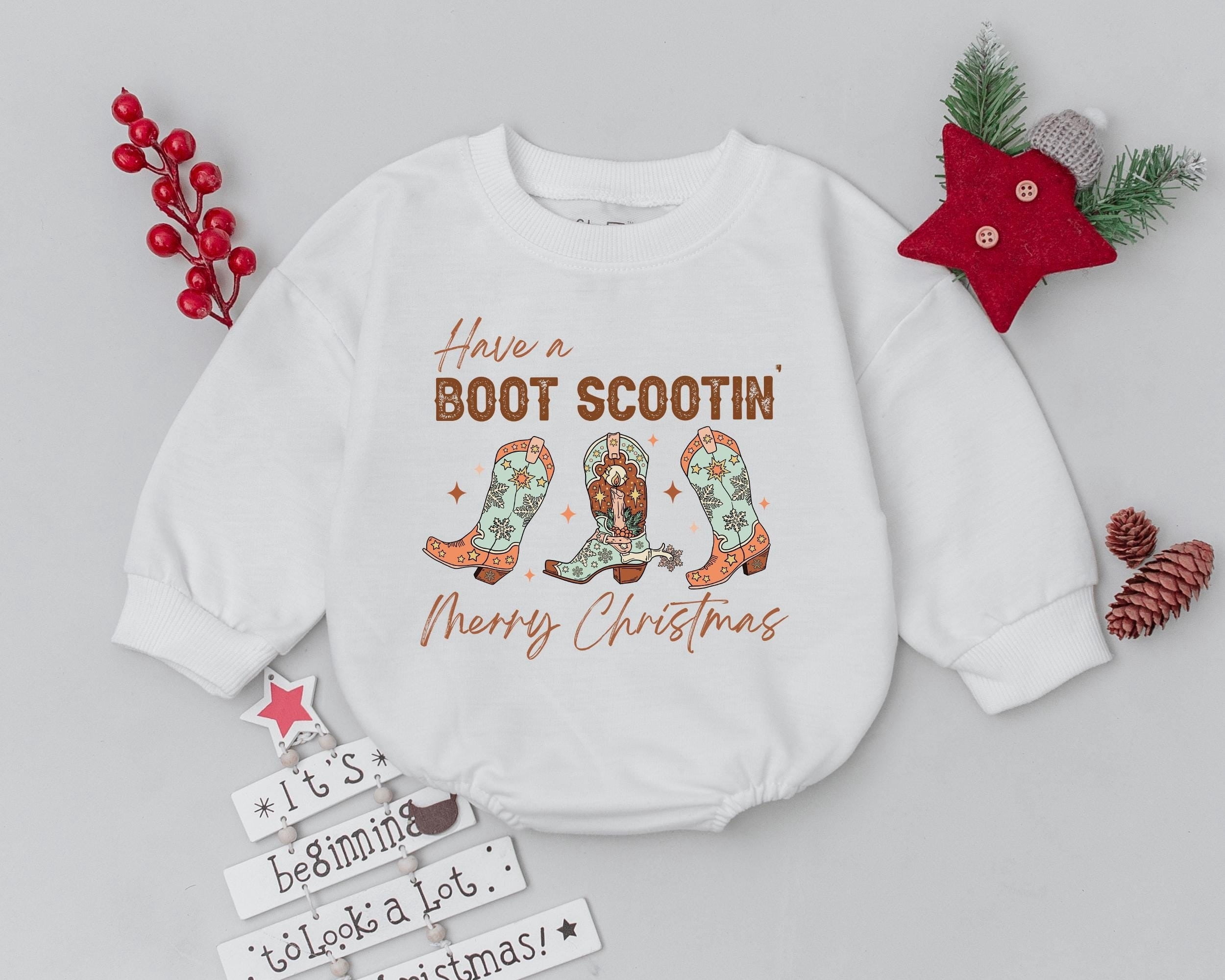 Boot Scootin’ Christmas Baby Romper, Western Cowboy Infant Outfit, My ...