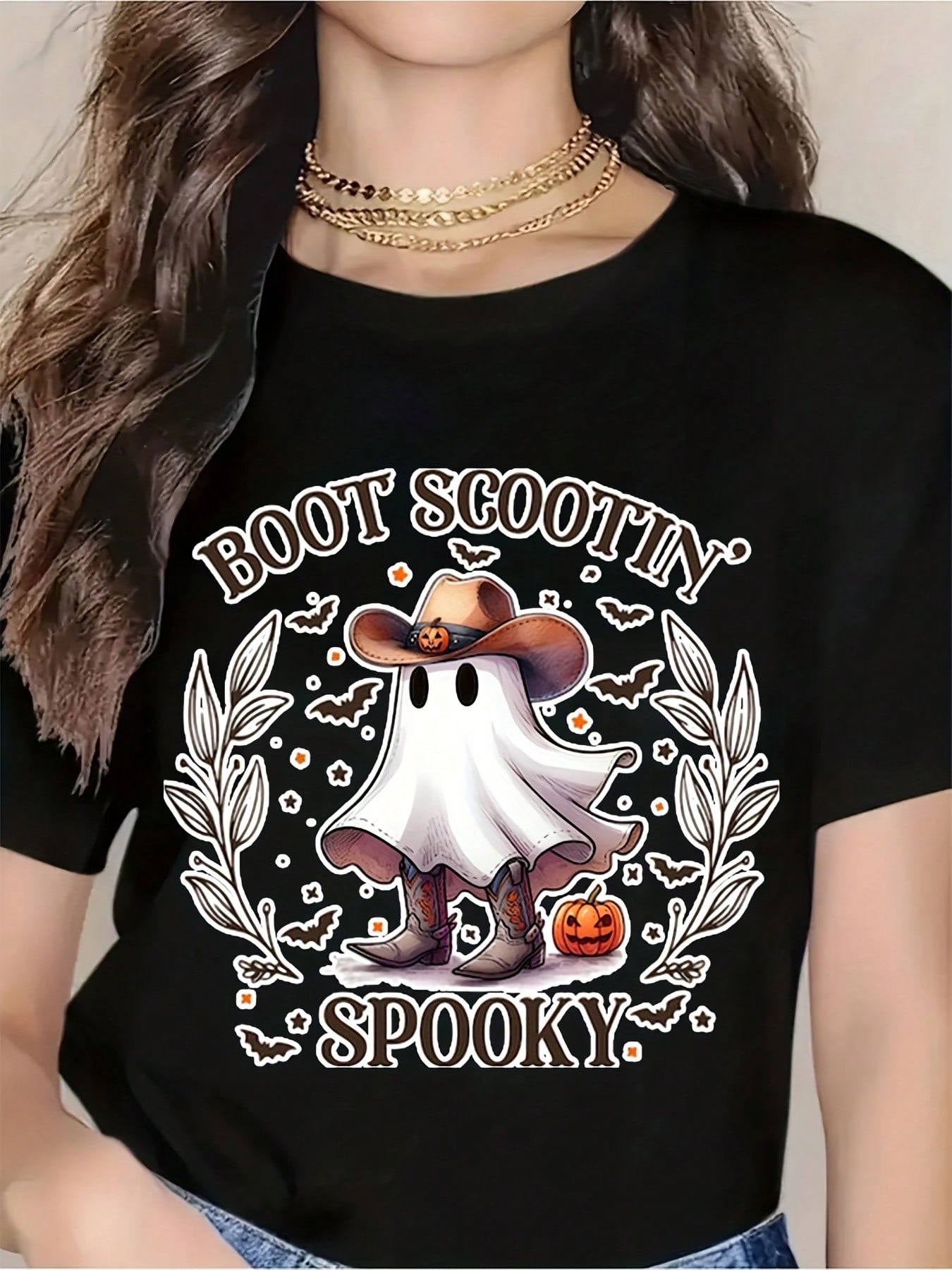 Boot Scootin' Spooky Halloween Ghost Cowgirl T-Shirt For Women - Funny ...