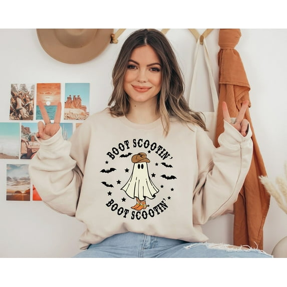 Boot Scootin Spooky Sweatshirt, Spooky Season Boo Ghost , Cute Spooky ...