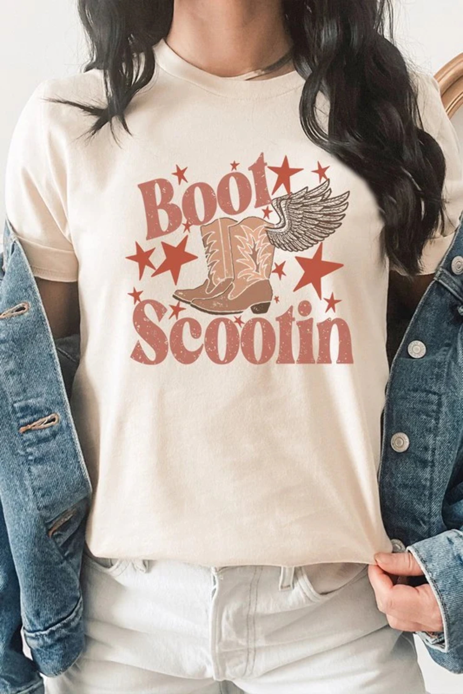 Boot Scootin Winged Cowboy Boots Stars Graphic Tee T-Shirt - Walmart.com
