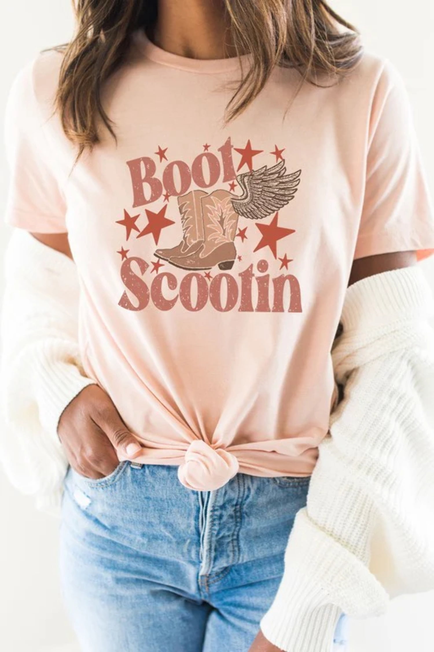 Boot Scootin Winged Cowboy Boots Stars Graphic Tee T-Shirt - Walmart.com