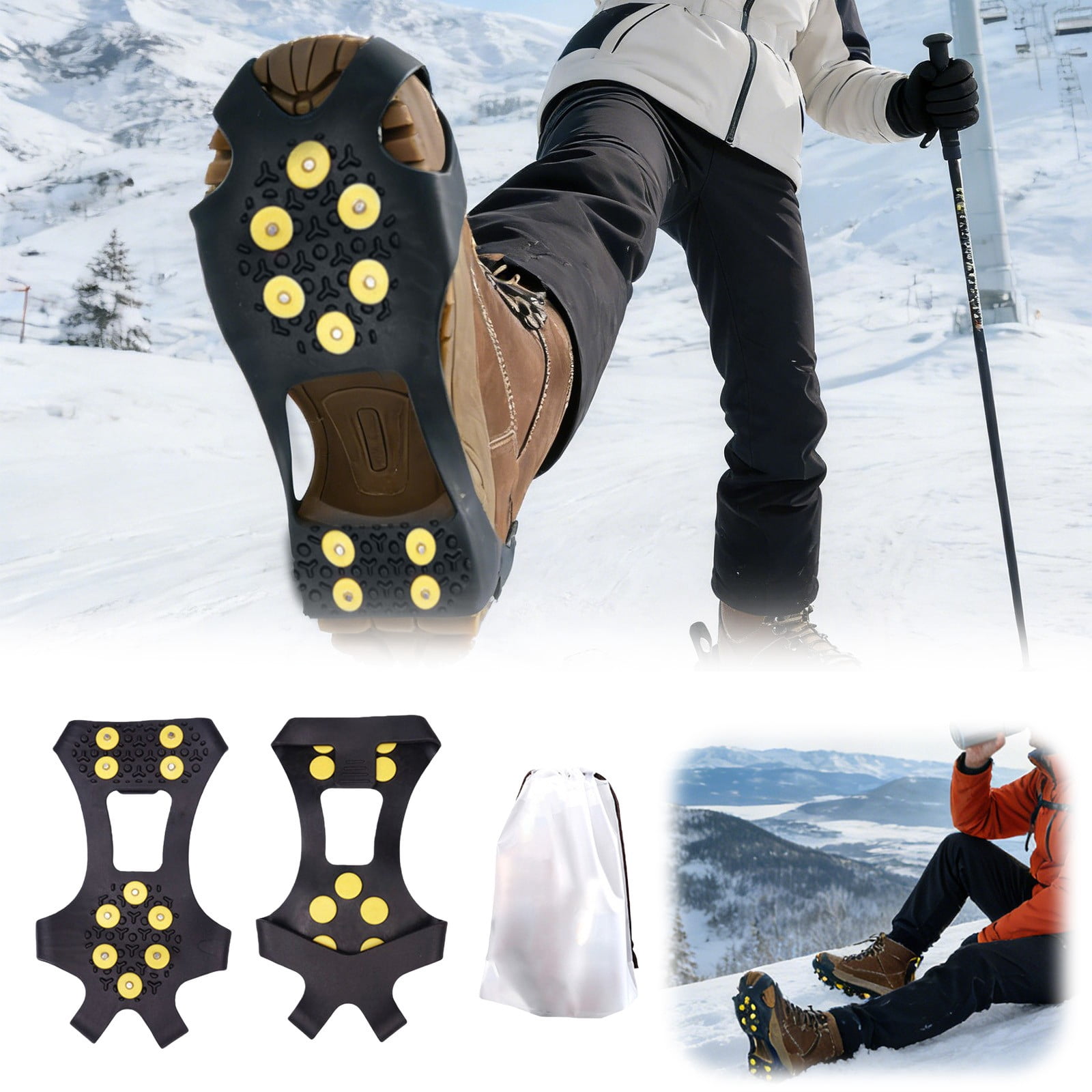Boot Spikes,Ice Snow Cleats for Shoes Boots with Storage Bag,Non Slip ...