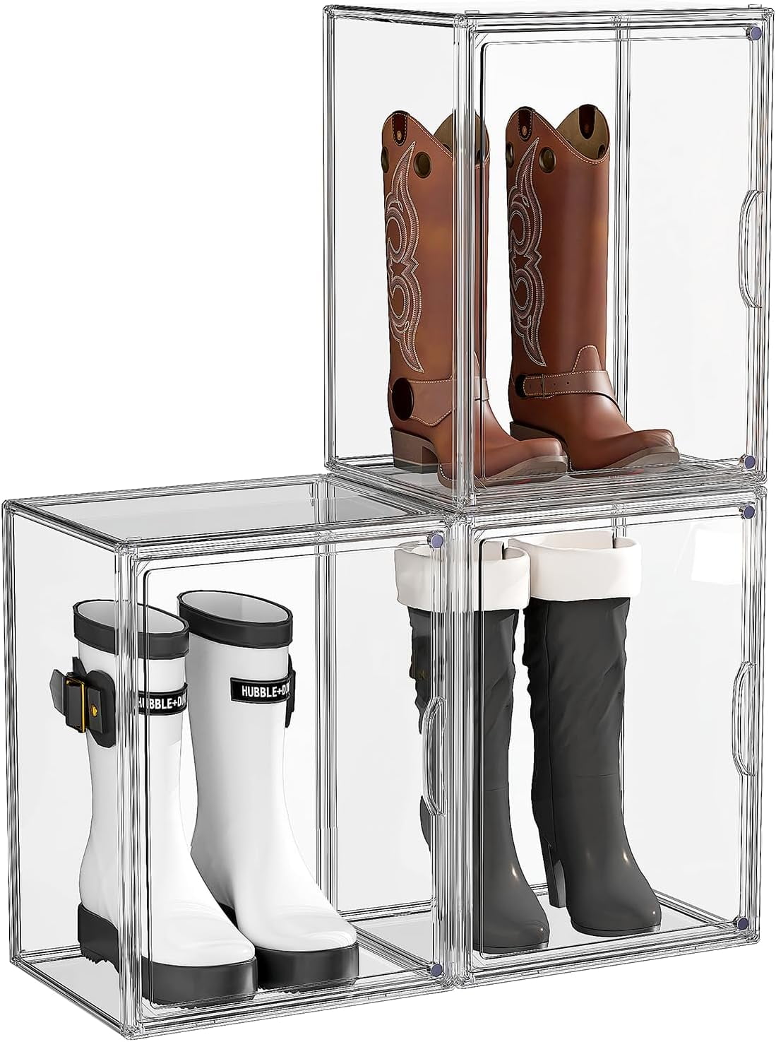 Boot Storage Organizer Tall Boots Boxes 3 Pack Clear Plastic Stackable ...
