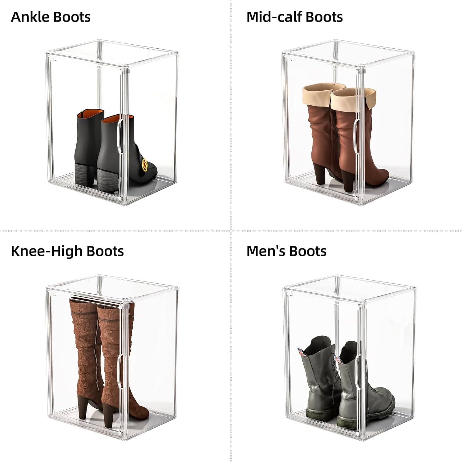 Boot Storage Organizer Tall Boots Boxes for Closet Clear Plastic ...