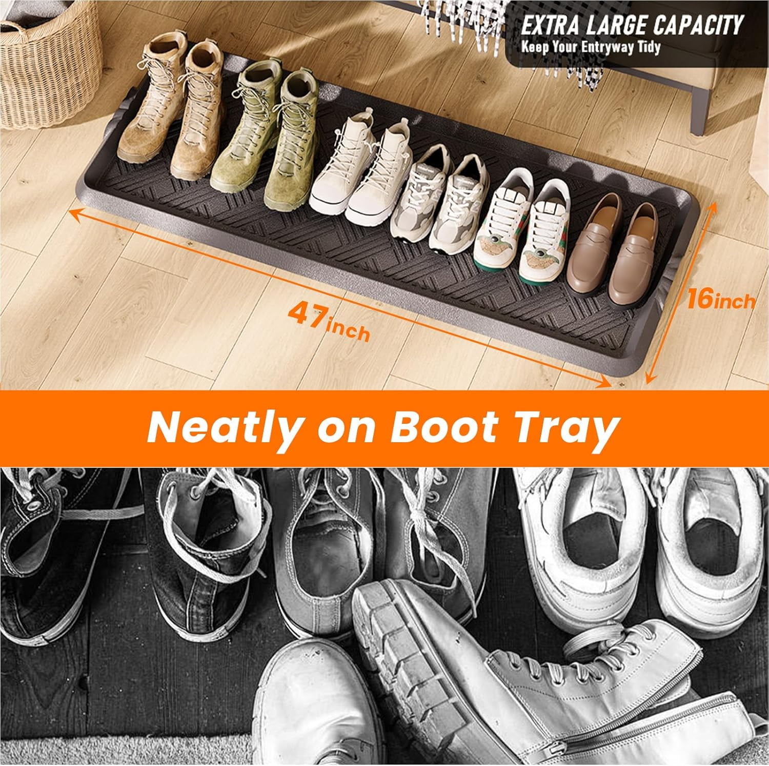 Boot Tray Mat 47 x 16 Indoor Outdoor Rubber Mat, Smart Savings Option ...