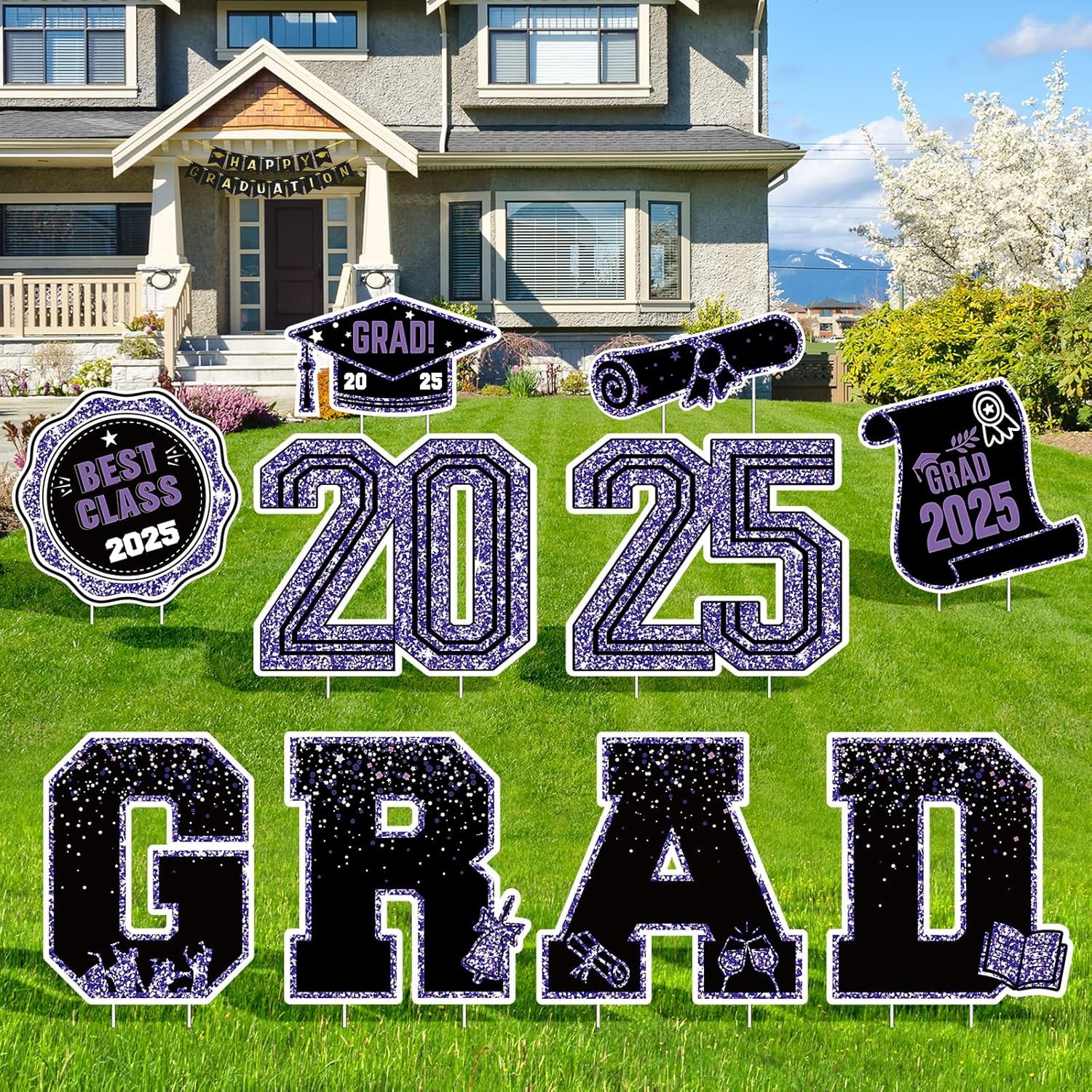 Bootesun 10PCS Graduation Yard Signs Decorations, 2025 Purple Congrats ...