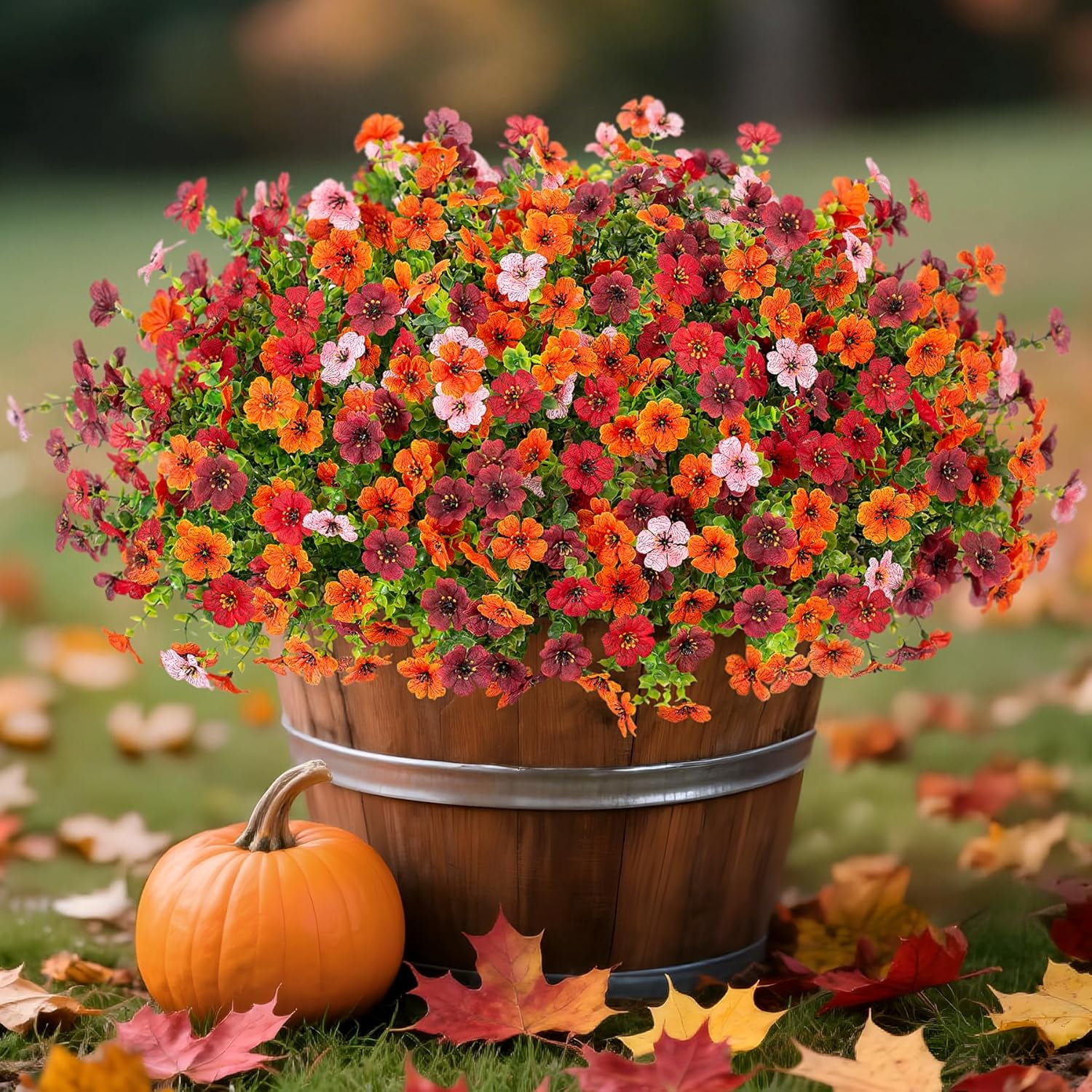 Bootesun 12 Bundles Fall Mums Artificial Flowers for Outdoors Potted ...