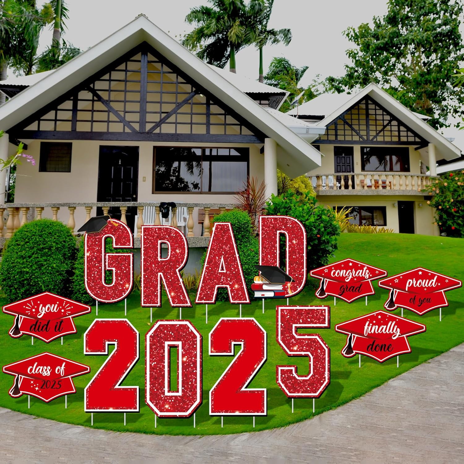 Bootesun 13 PCS 2025 Graduation Yard Signs, Red Class Of 2025 ...