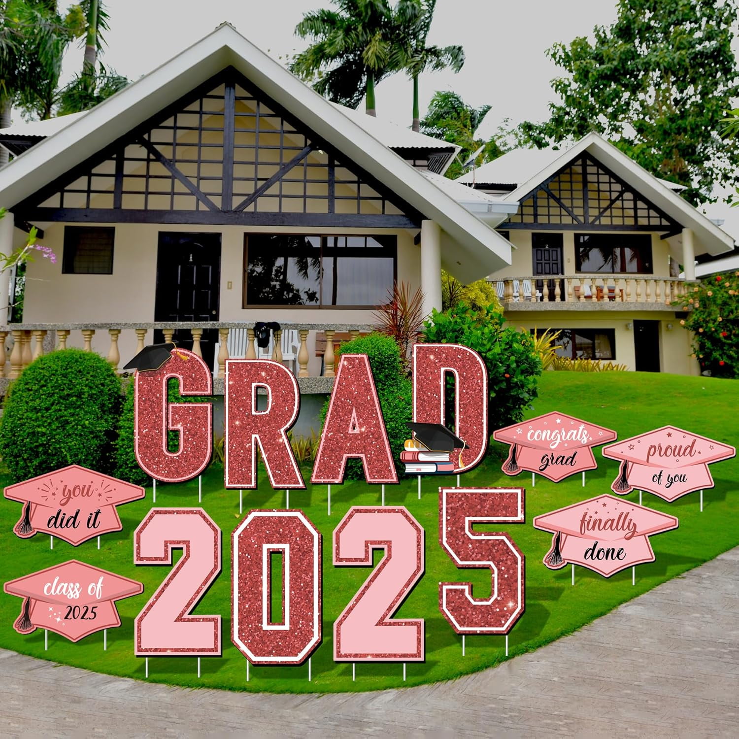 Bootesun 13 PCS 2025 Graduation Yard Signs, Rose Gold Class Of 2025 ...