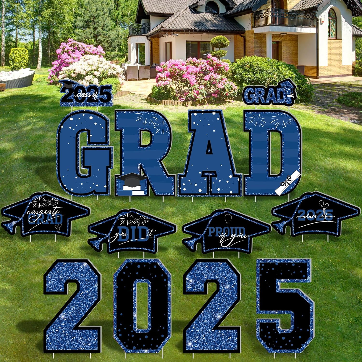 Bootesun 14 PCS Graduation Yard Sign, Large Blue Congrats Grad Lawn ...