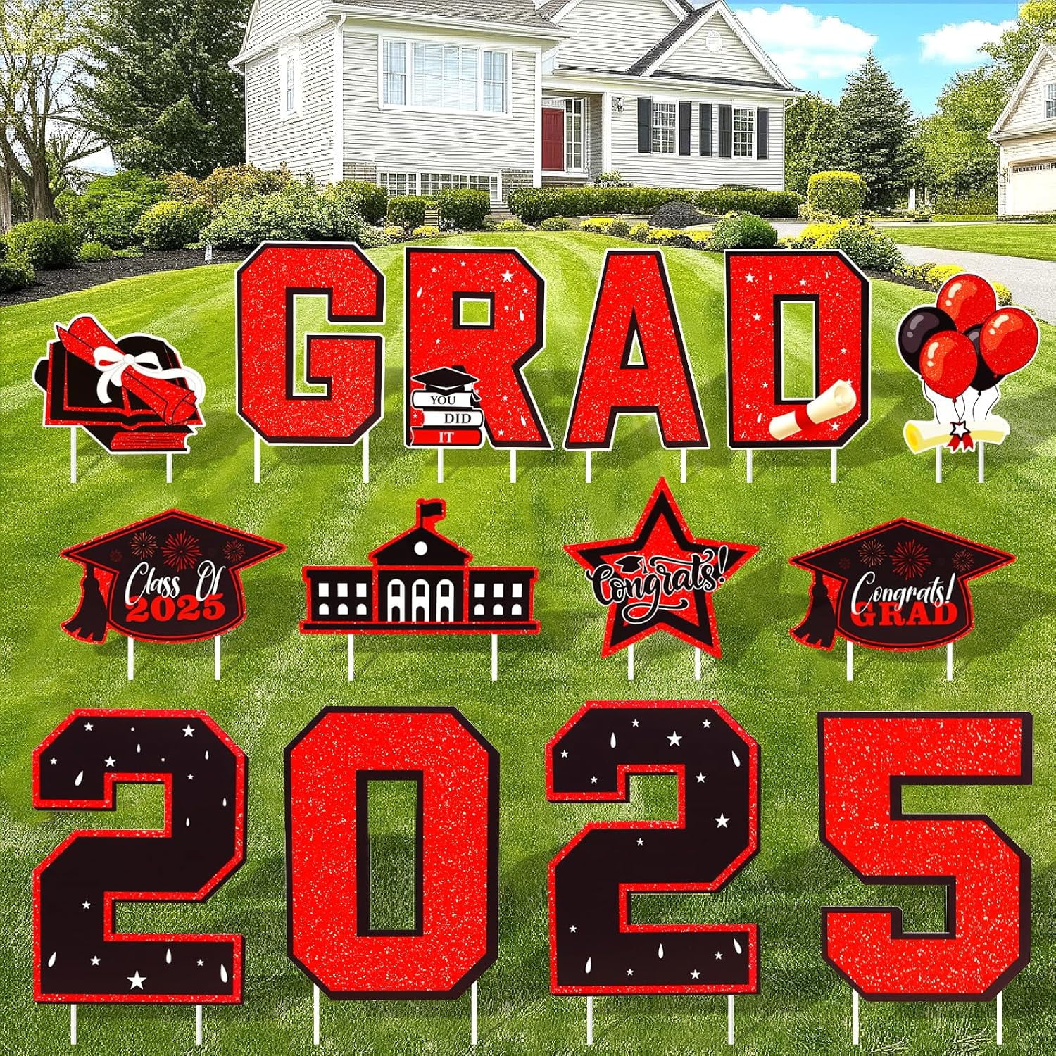 Bootesun 14 PCS Graduation Yard Signs Class of 2025, Red Graduation ...