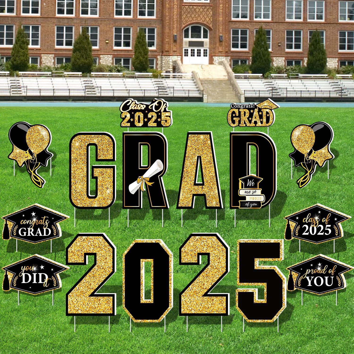 Bootesun 16 PCS Graduation Yard Signs Class of 2025, Blackgold Class Of ...