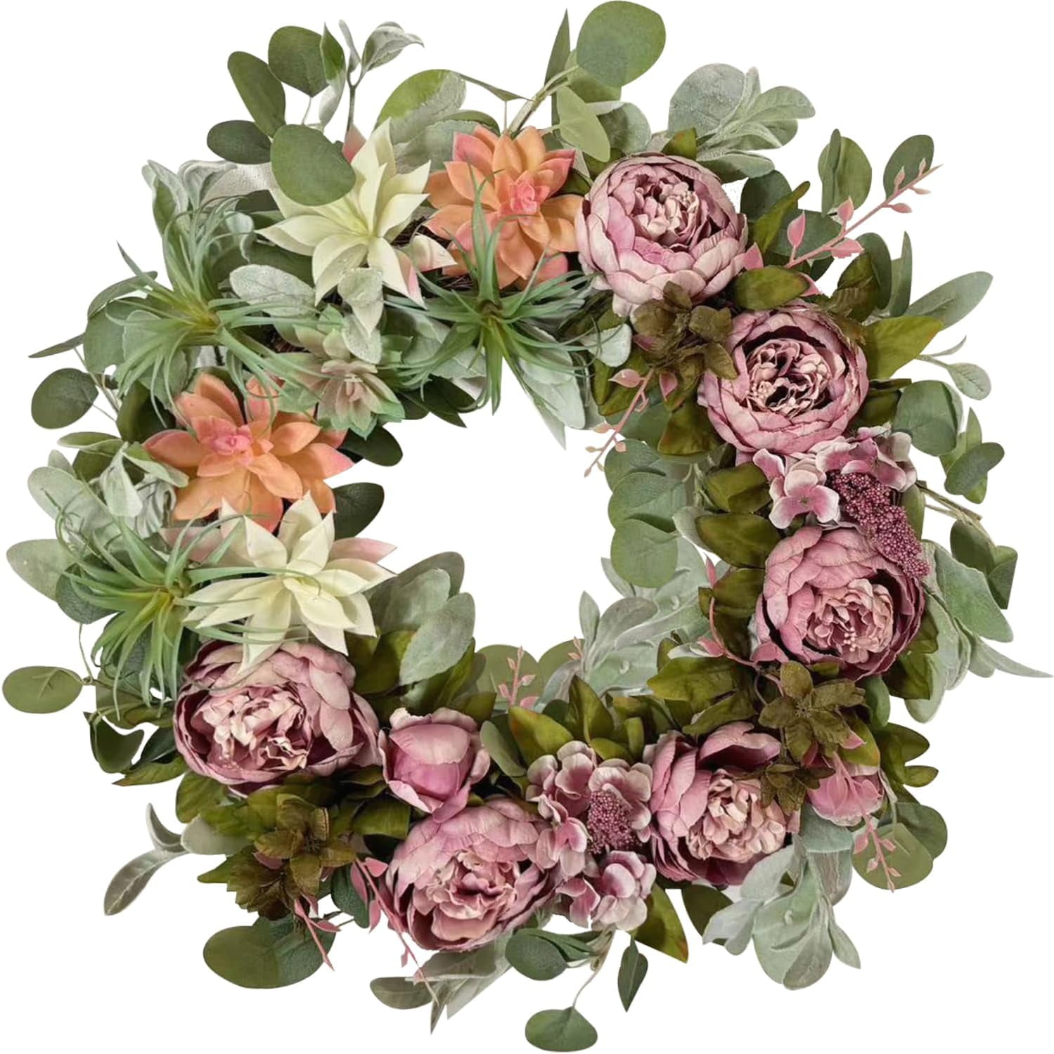 Bootesun 24 Inch Spring Peony Wreaths for Front Door, Summer Wreath ...