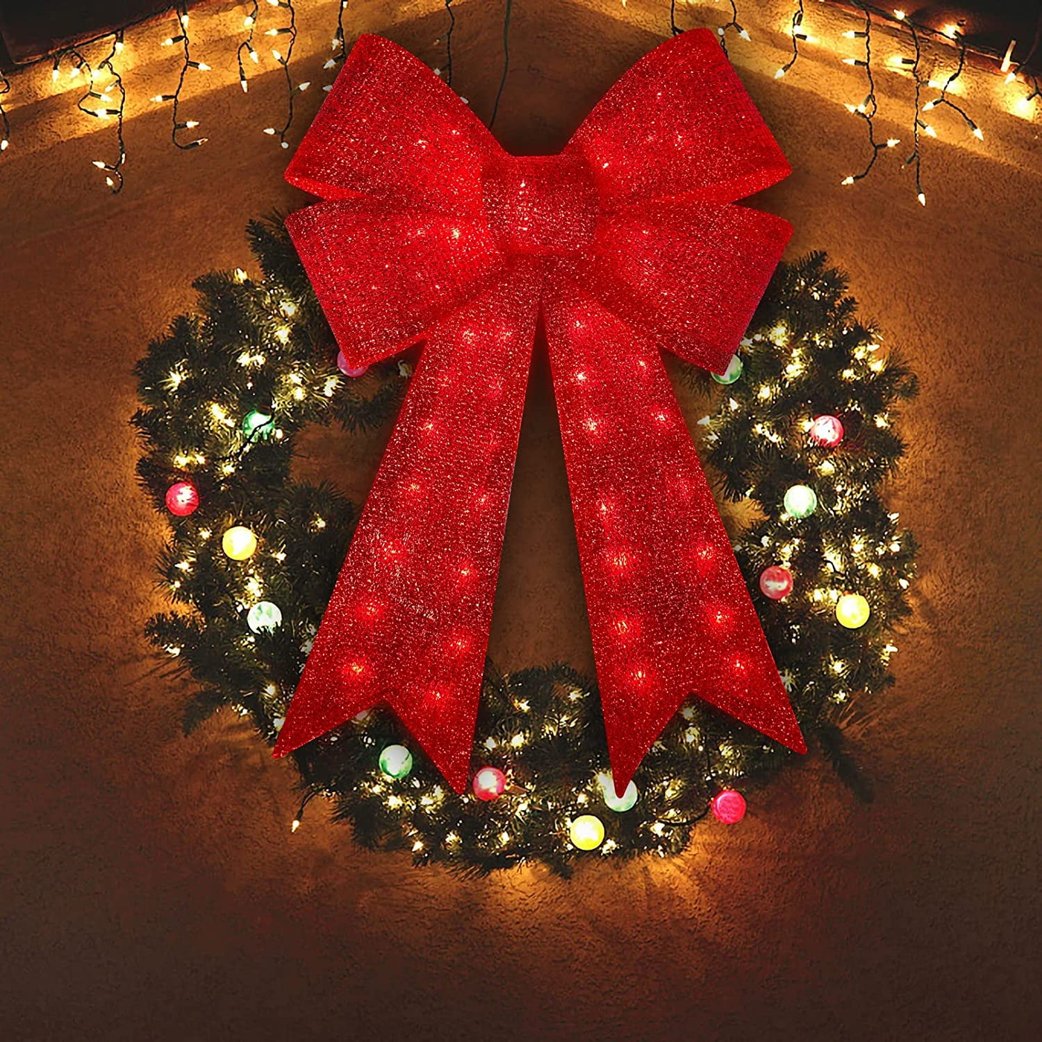 Bootesun 32" Red Christmas Bows with LED Lights, Led Christmas Tree ...