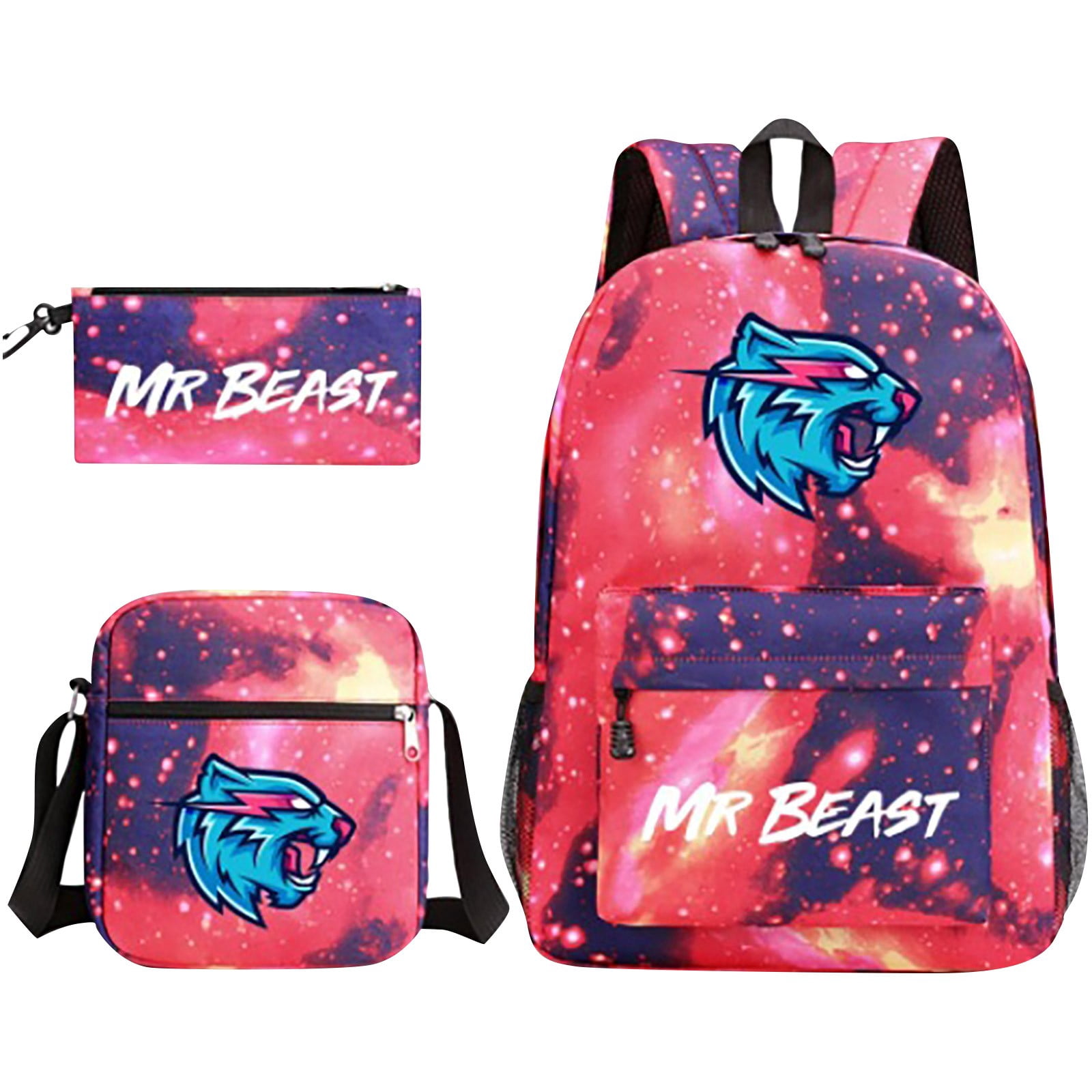 Bootesun 3PCS Mr Beast School Bag, 3D Cartoon Mr Beast Large Capacity ...
