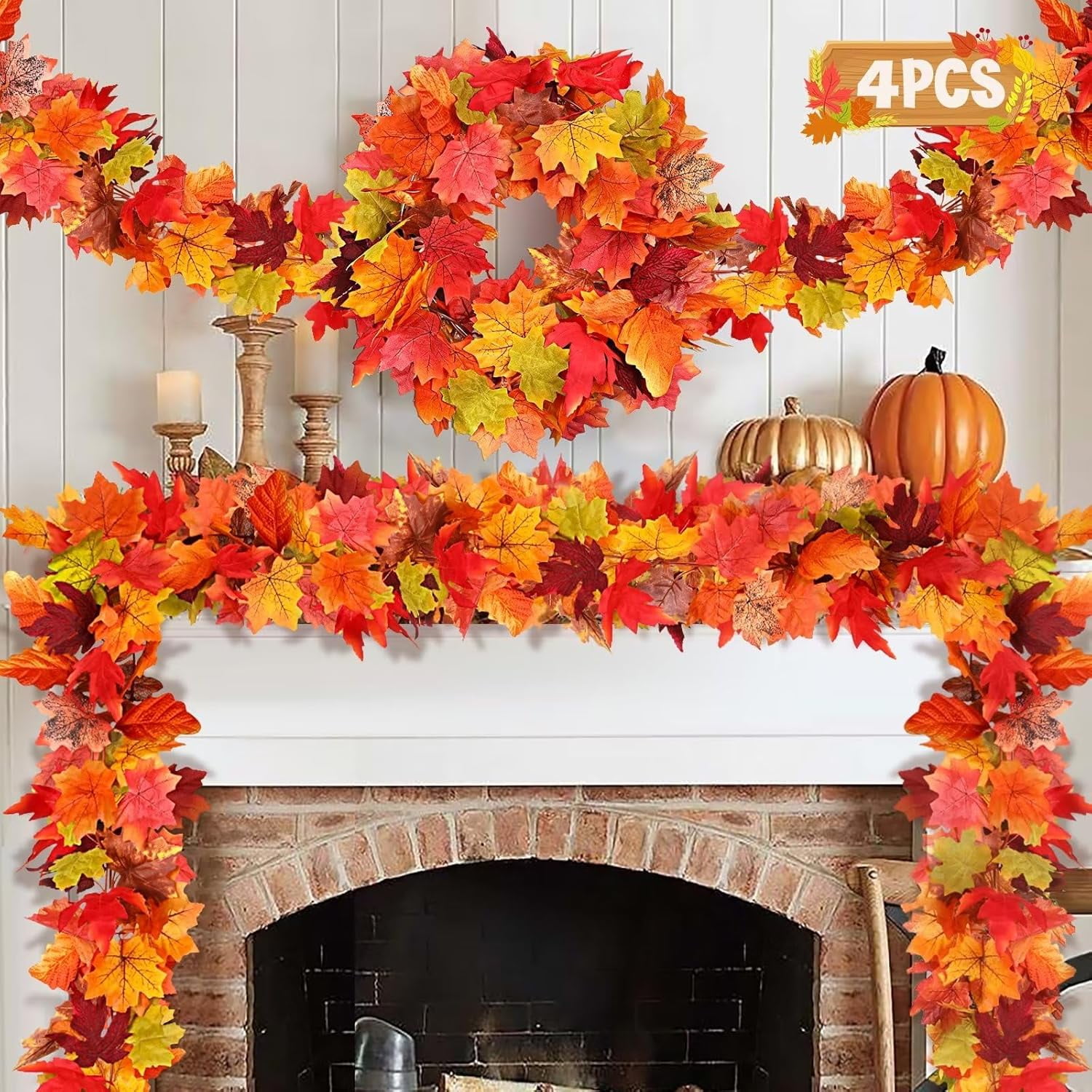 Bootesun 4 Pack Fall Decorations Flower Garland for Home Porch Front ...