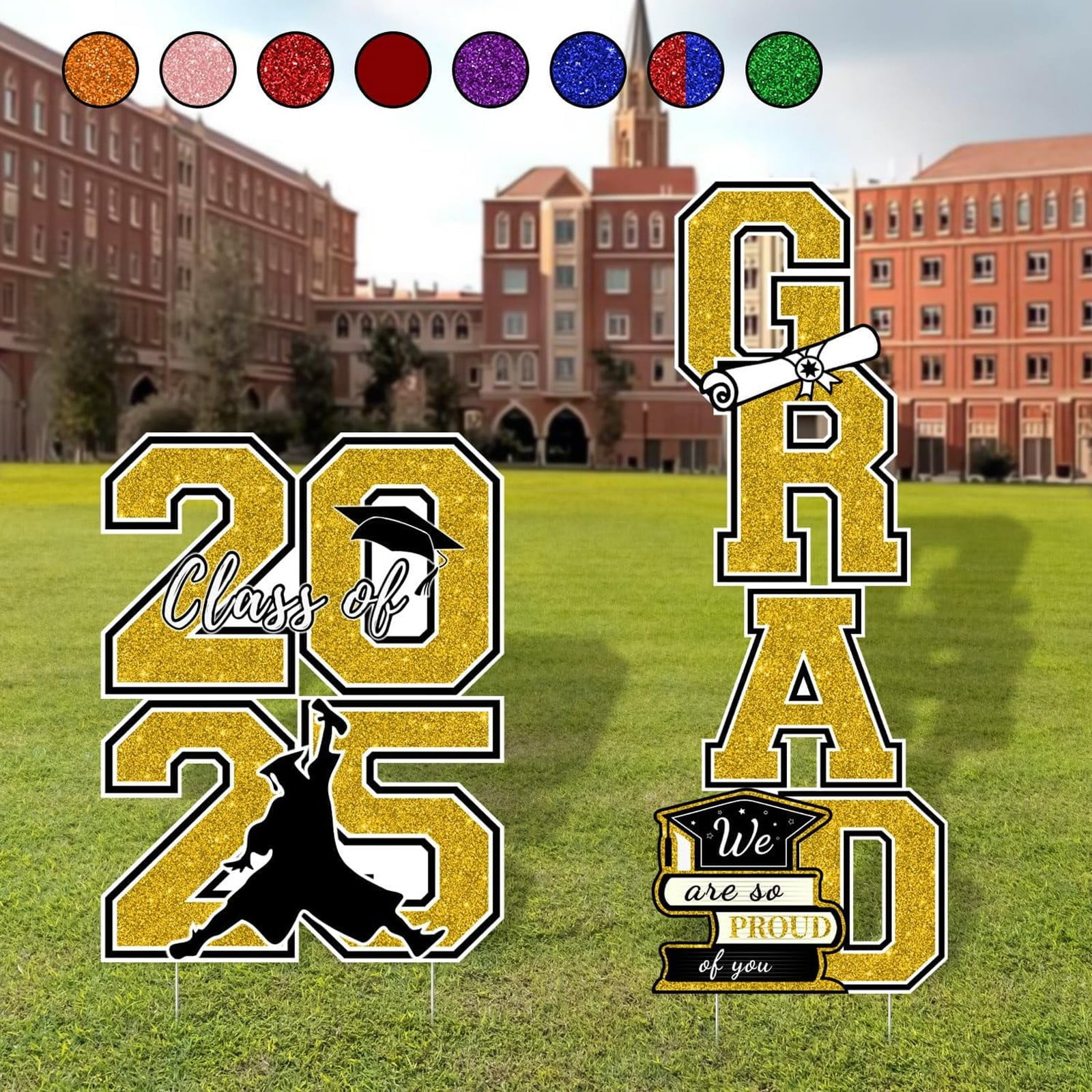 Bootesun 4PCS Class of 2025 Congrats Grad Yard Sign, Gold Graduation ...