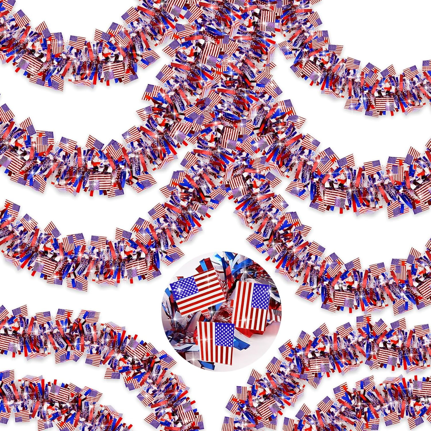 Bootesun 50 FT 4th of July Garland Red White and Blue Patriotic Tinsel ...