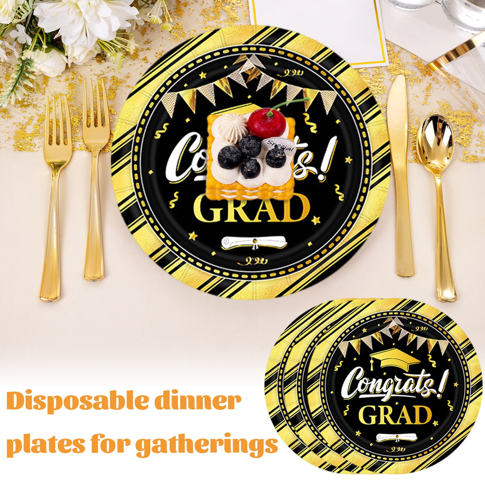 Bootesun 50 PCS Gold Graduation Plates - 9 Inch Paper Plates - Gold ...