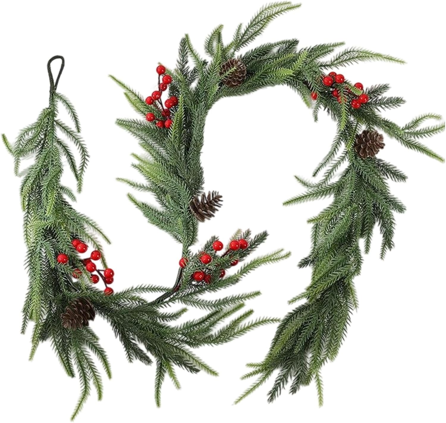 Bootesun 5Ft Artificial Pine Needles Christmas Garland, Fake Pine Cones ...