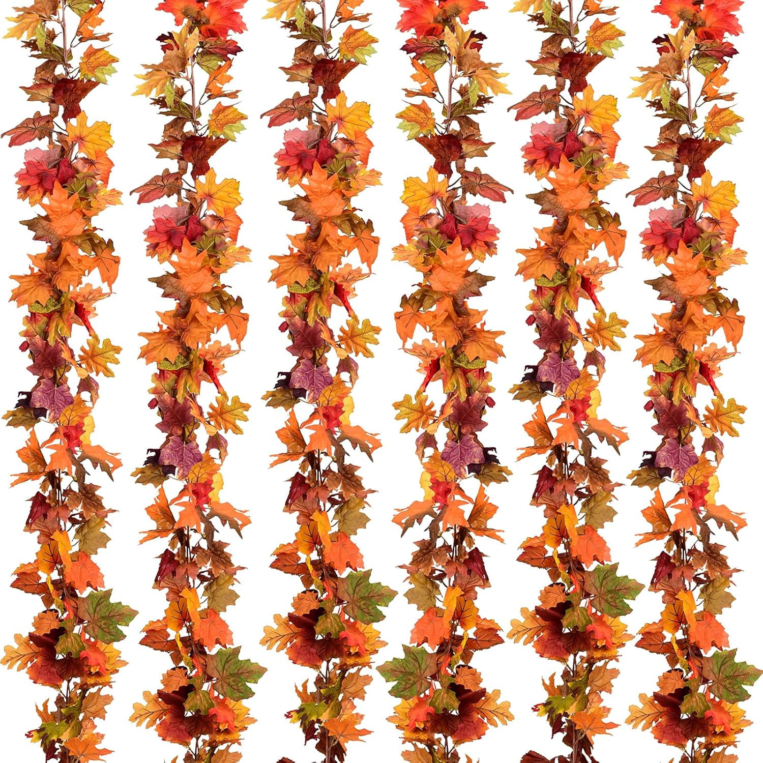 Bootesun 6 Pack Fall Maple Garland - 6FT Artificial Fall Foliage ...