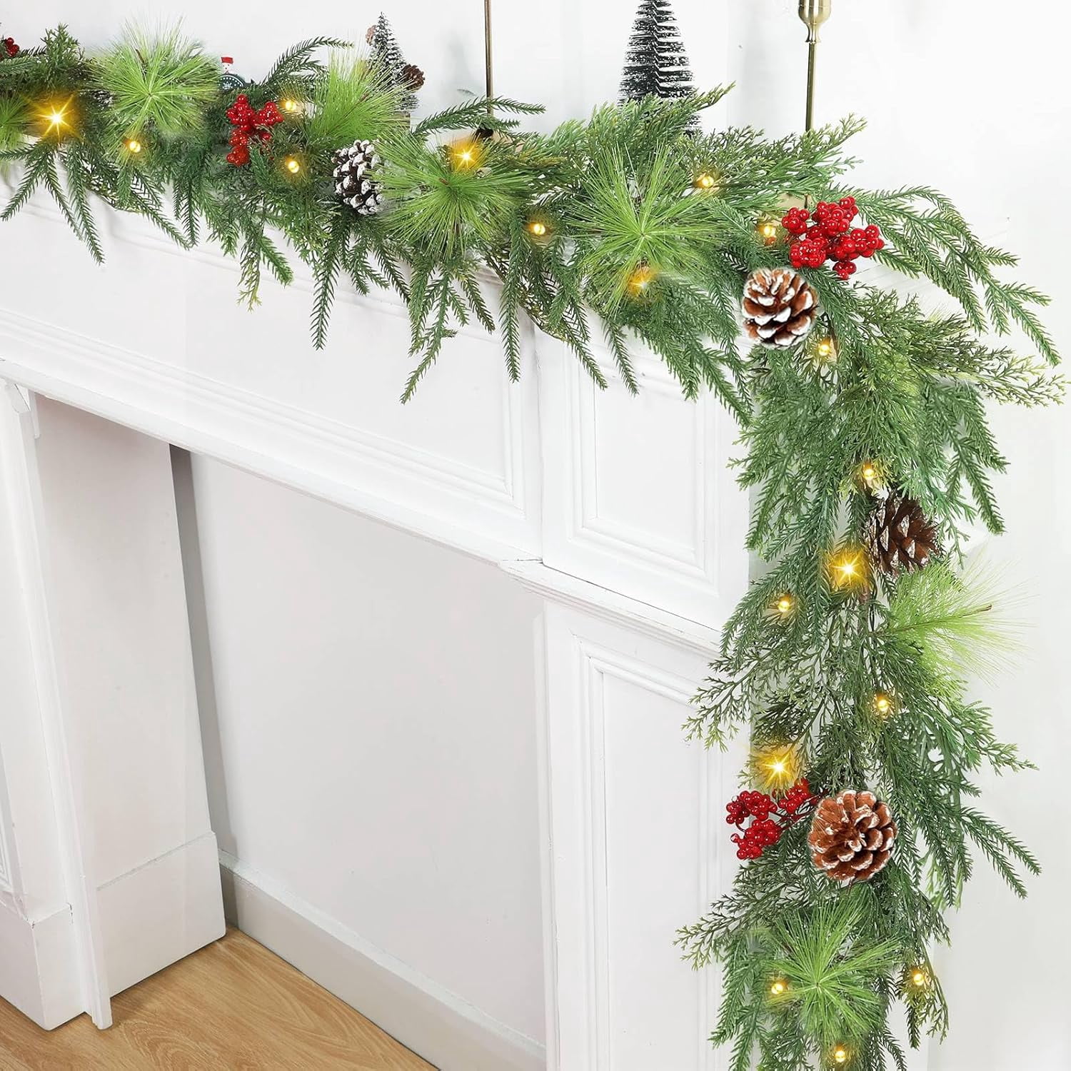 Bootesun 6FT Pre-lit Christmas Garland with Lights, Real Touch Norfolk ...