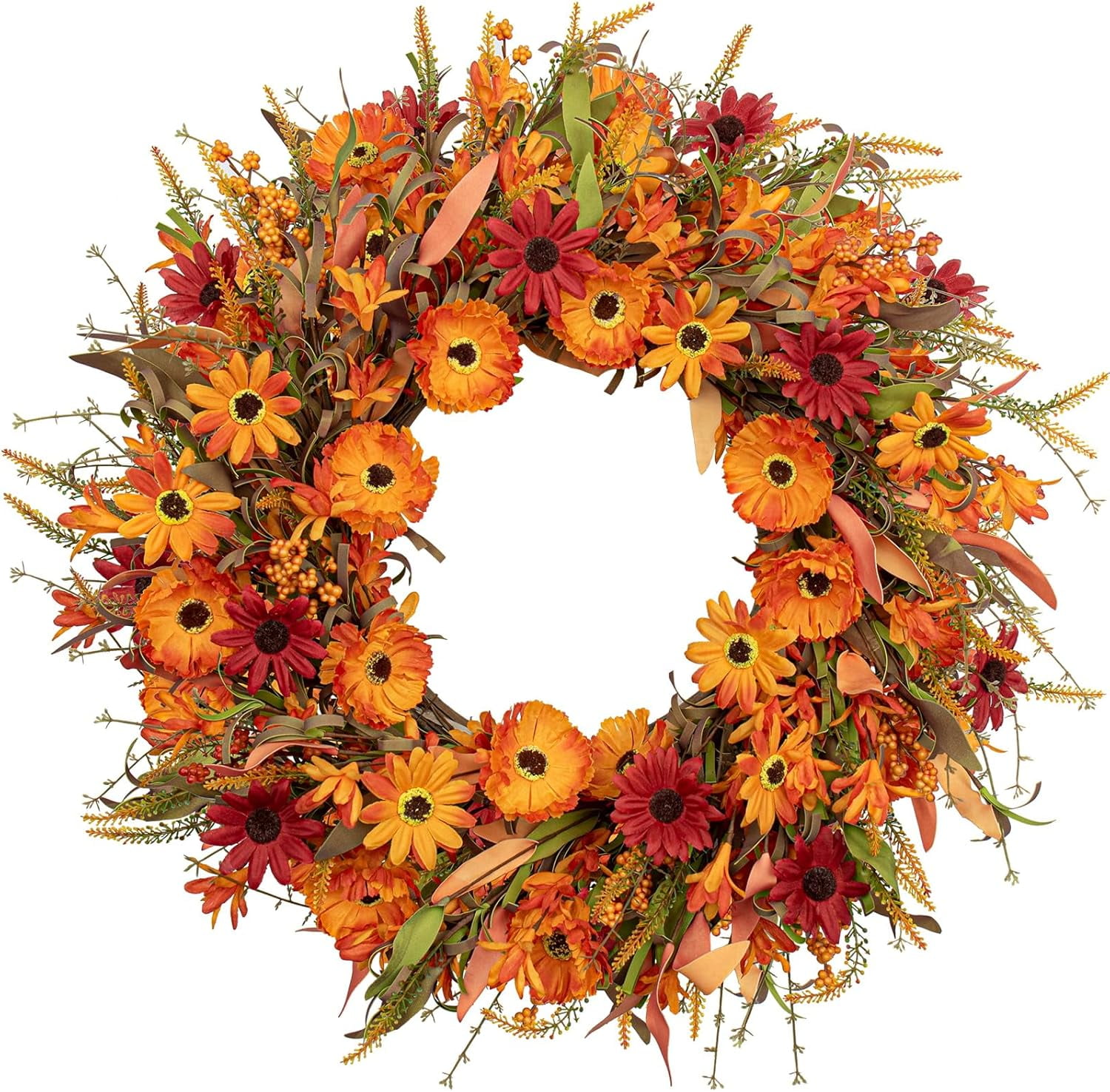 Bootesun Artificial Fall Wreath 22 Inch Autumn Wreaths for Front Door ...